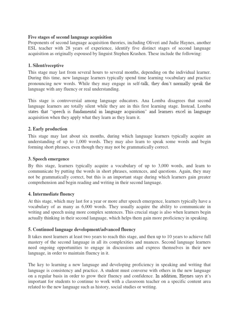 Five Stages of Second Language Acquisition | PDF | Second Language ... Five Stages of Second Language Acquisition | PDF | Second Language ...