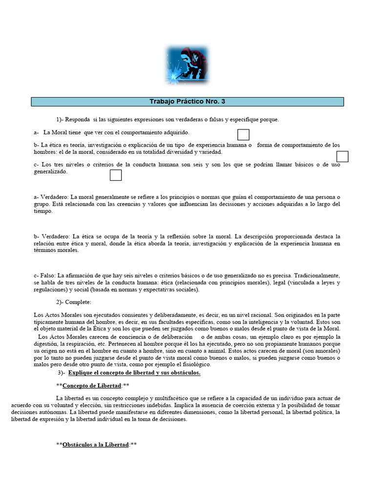 TP 3 Etica | PDF | Moralidad | Libertad