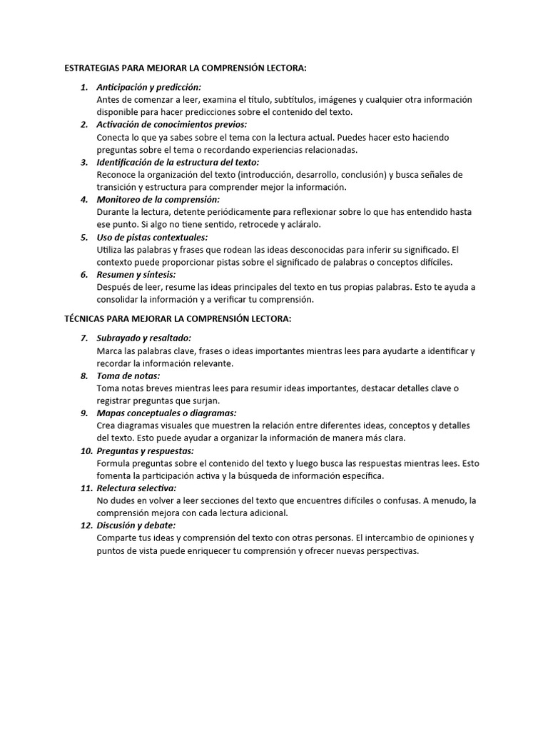 Estrategias para Mejorar la Comprensión Lectora | PDF | Comprensión ...