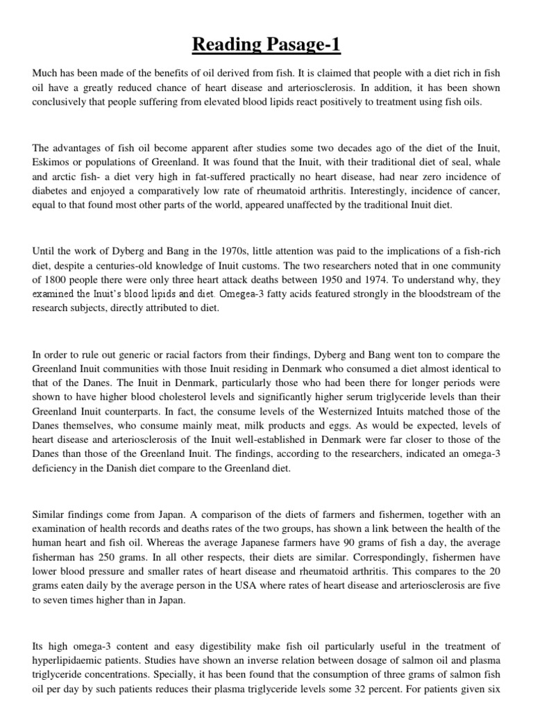 Reading Passages With Different Types of Questions | PDF | Fish Oil | Inuit