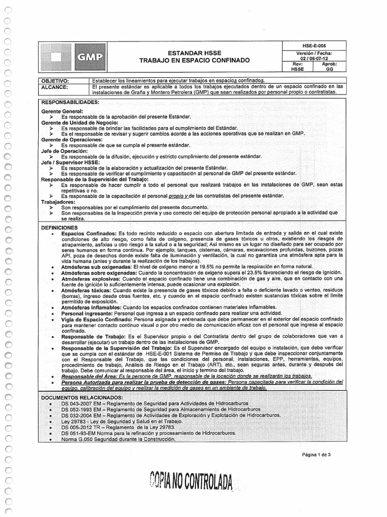 HSE-E-005 Estandar Espacio Confinado | PDF