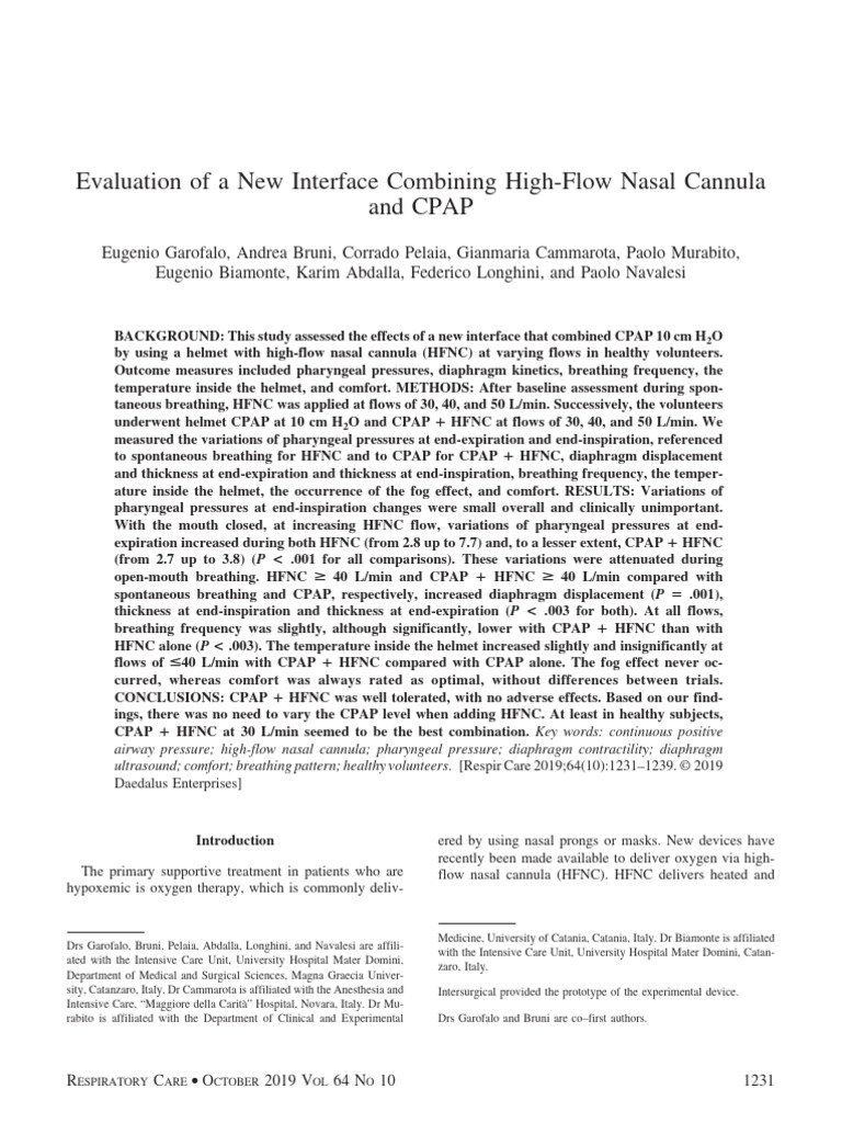Evaluation of A New Interface Combining High-Flow Nasal Cannula and ...