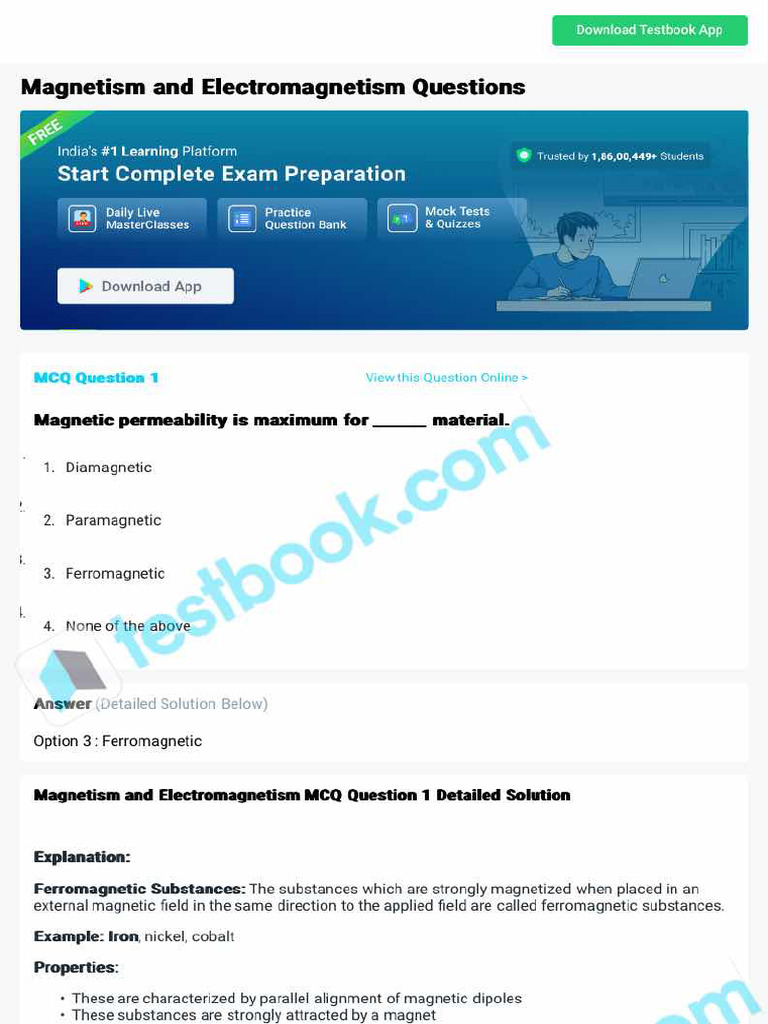 Magnetism and electrostatics mcq | PDF