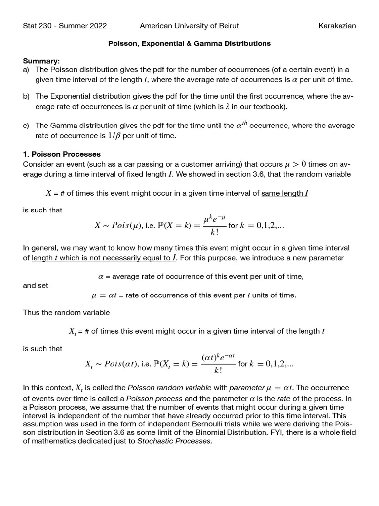 Poisson Exponential Gamma Distributions From Ch 4 Pdf Poisson Distribution Teaching