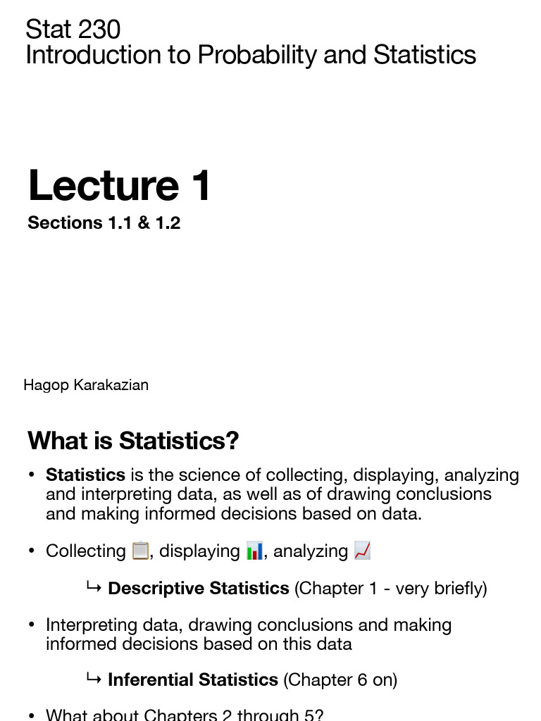 Stat 230 Introduction To Probability and Statistics: Sections 1.1 & 1.2 | PDF | Statistics ...