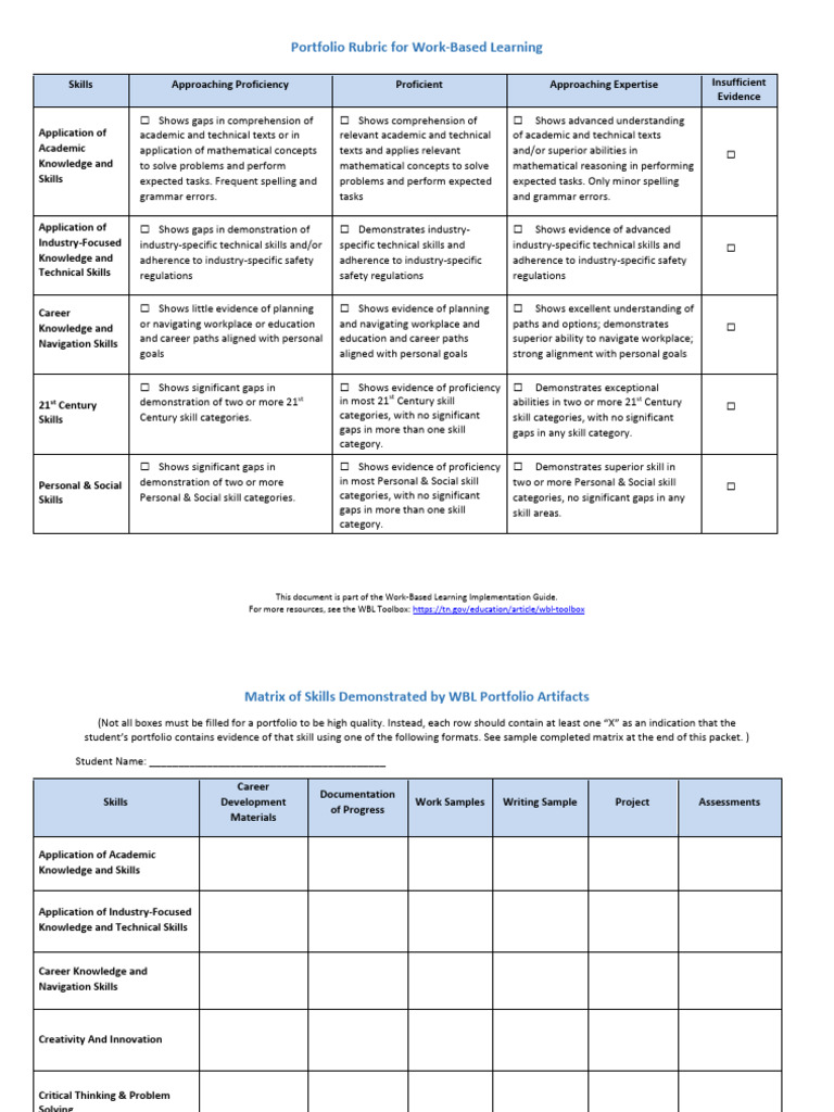 WBL Portfolio Rubric | PDF | Information Literacy | Knowledge