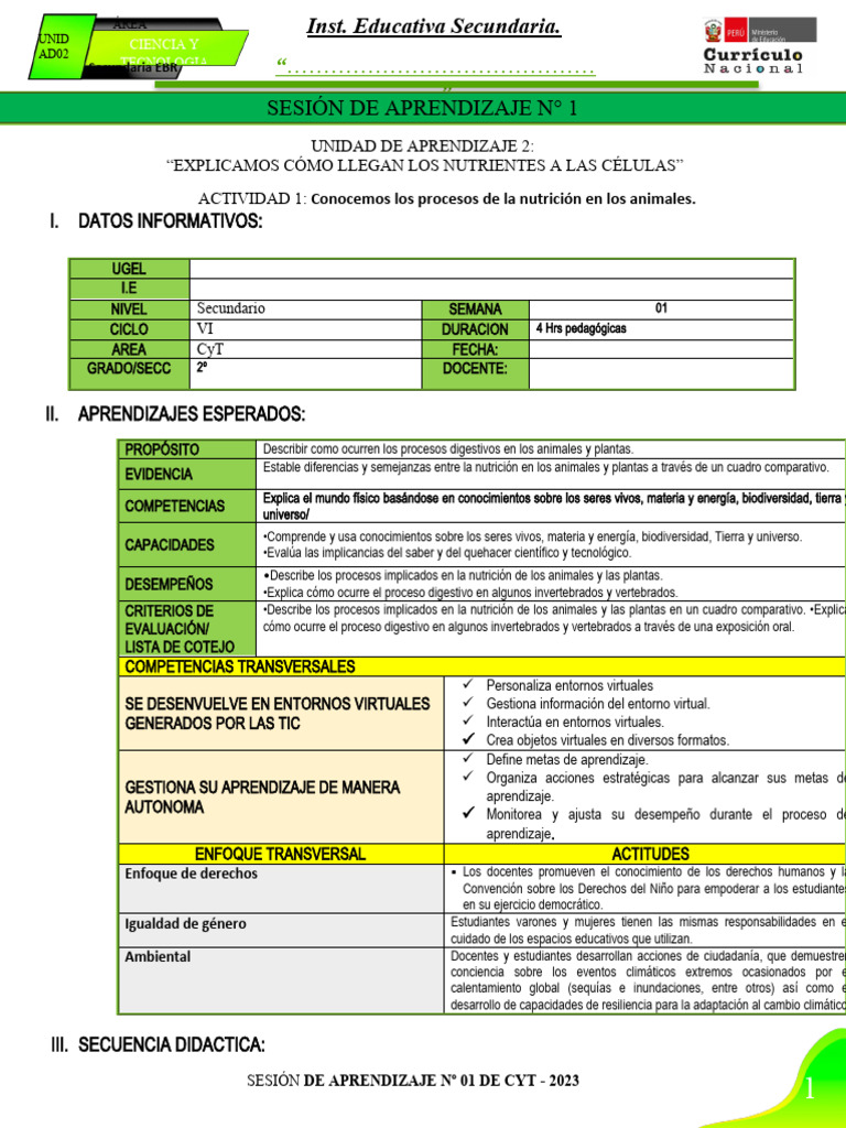 A-2º Ses-Act 1-Cyt Und 2 - Sem 1 | PDF | Aprendizaje | Evaluación
