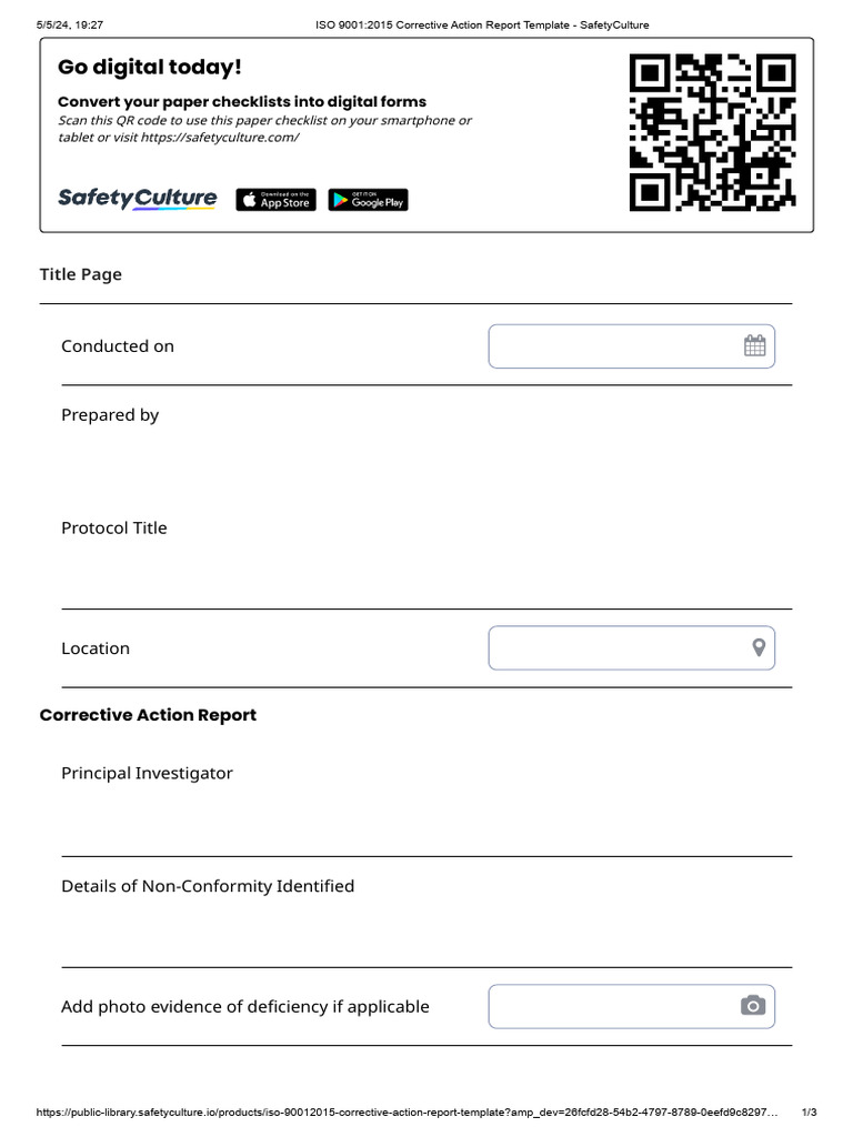 ISO 9001_2015 Corrective Action Report Template - SafetyCulture | PDF ...