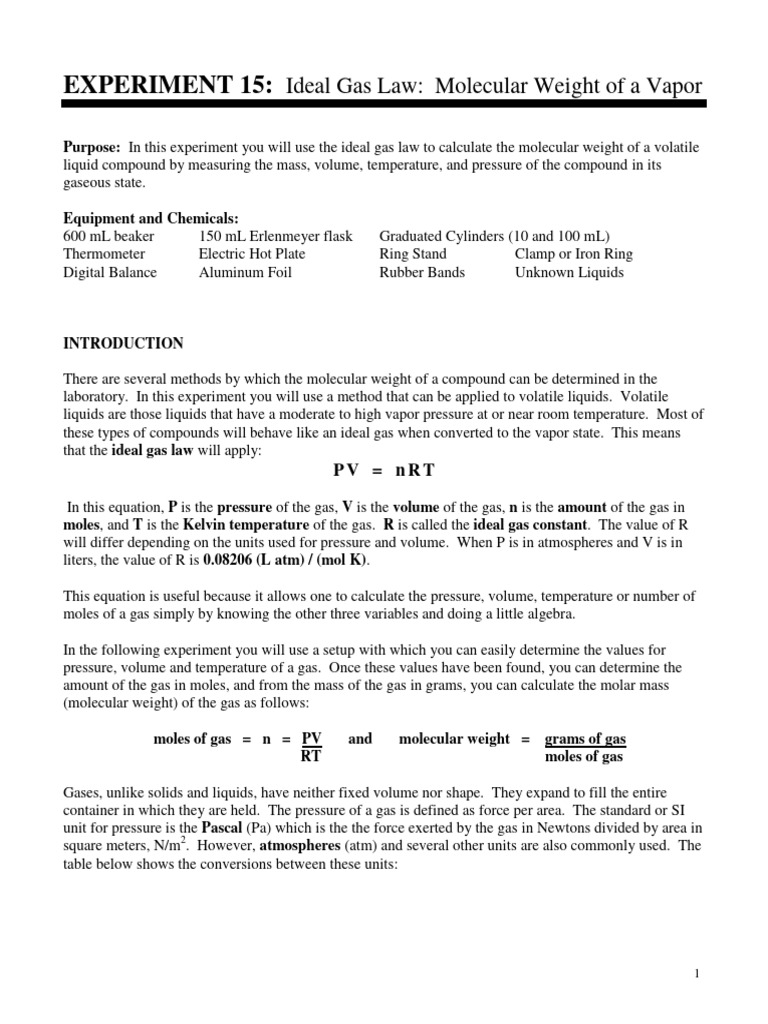 Chemistry Lab: Ideal Gas Law | PDF | Gases | Pascal (Unit)