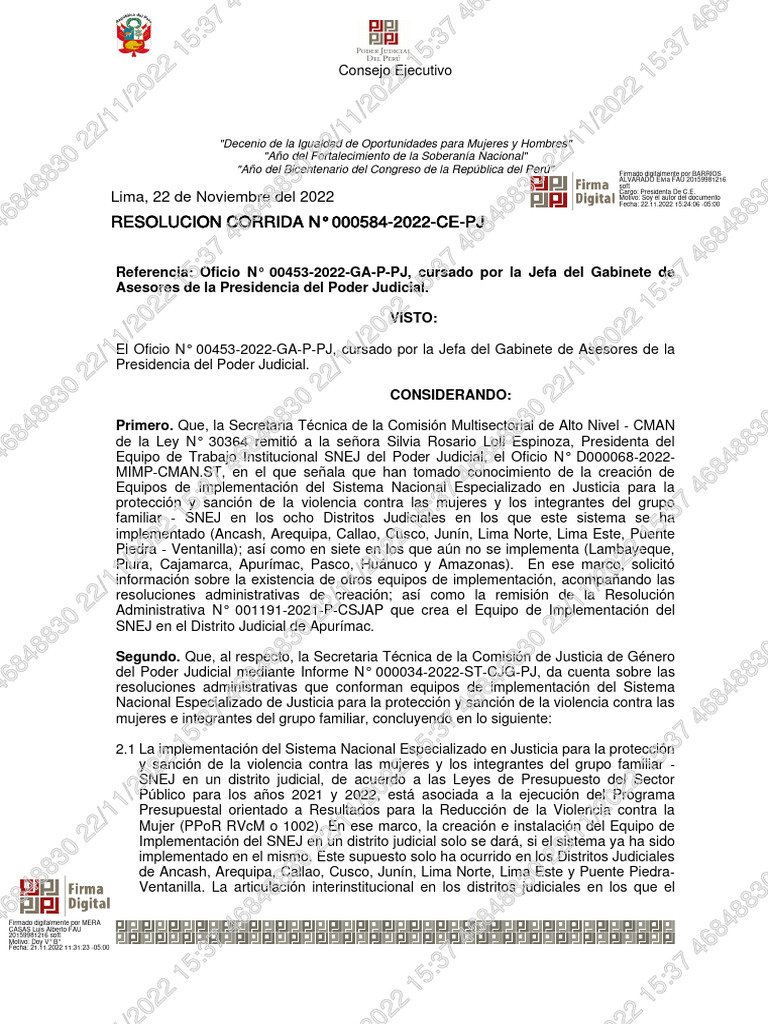 RESOLUCION+CORRIDA-000584-2022-CE Implementaicon Del SNEJ | PDF | Lima ...