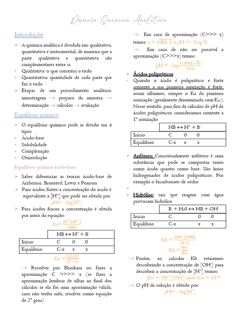 Resumo Química Analítica - 2 | PDF | Solução-tampão | Química