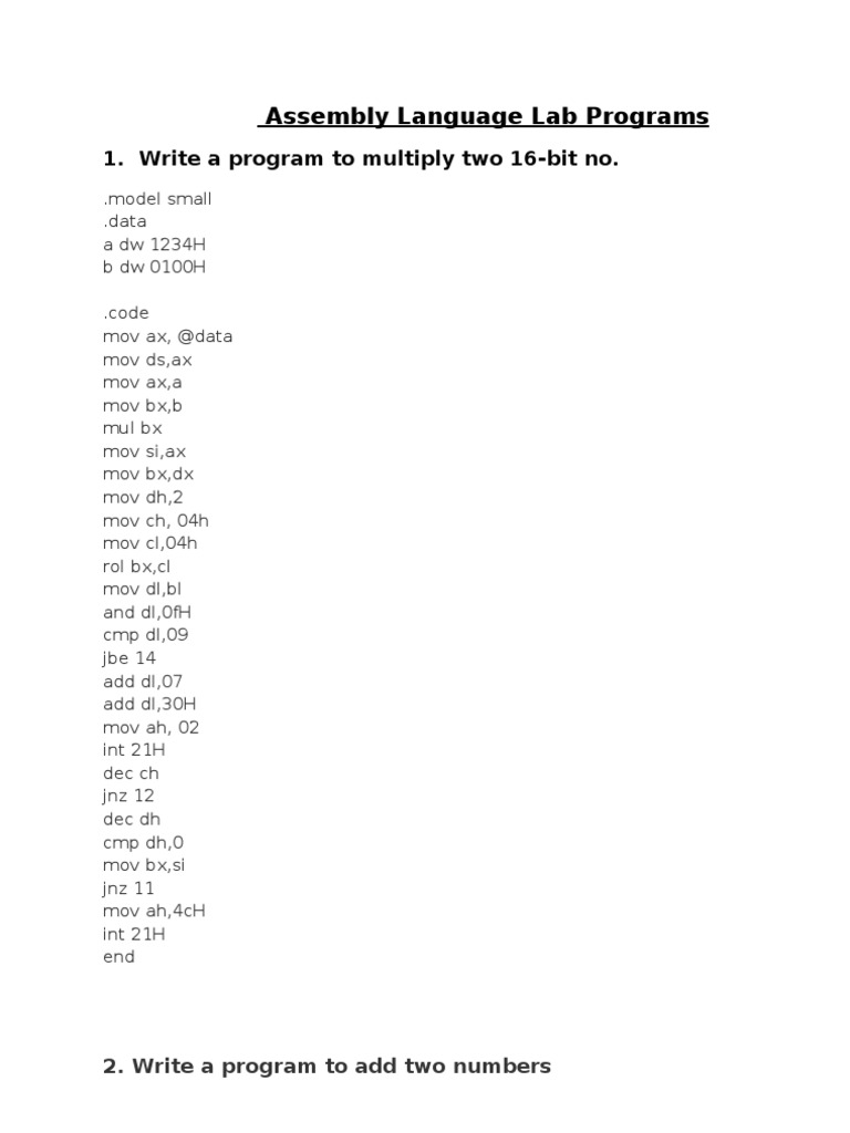 Assembly programs for number operations and string manipulation | PDF | Digital Electronics ...
