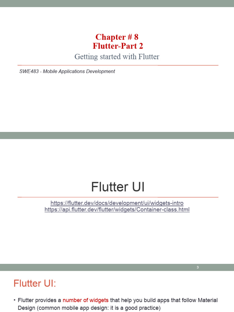 Flutter UI Widgets & Layout Guide | PDF | Page Layout | Method (Computer Programming)