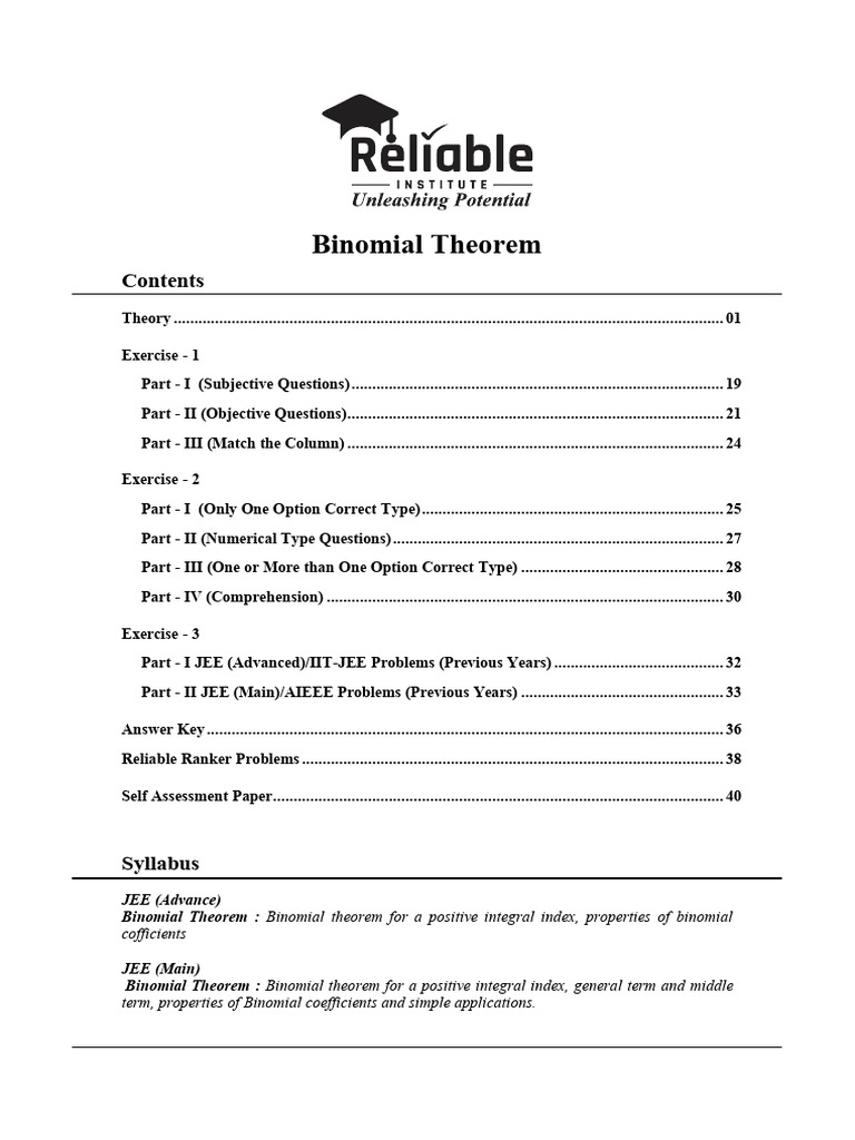 Binomial Theorem - Eng - 2022-23 - PC | PDF | Discrete Mathematics | Mathematical Concepts
