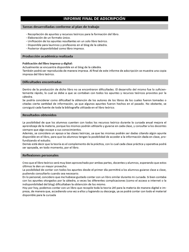 Informe Final de Adscripción | PDF | Teoría | Enseñando