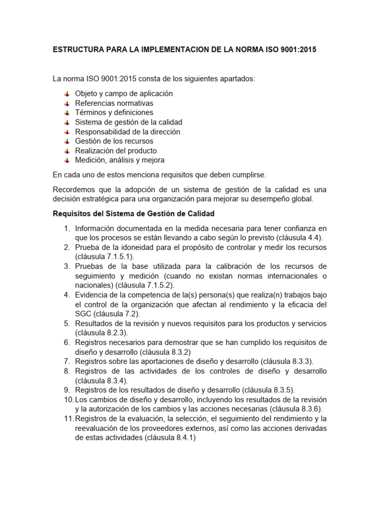Estructura para La Implementacion de La Norma Iso 9001 | PDF | Sistema ...