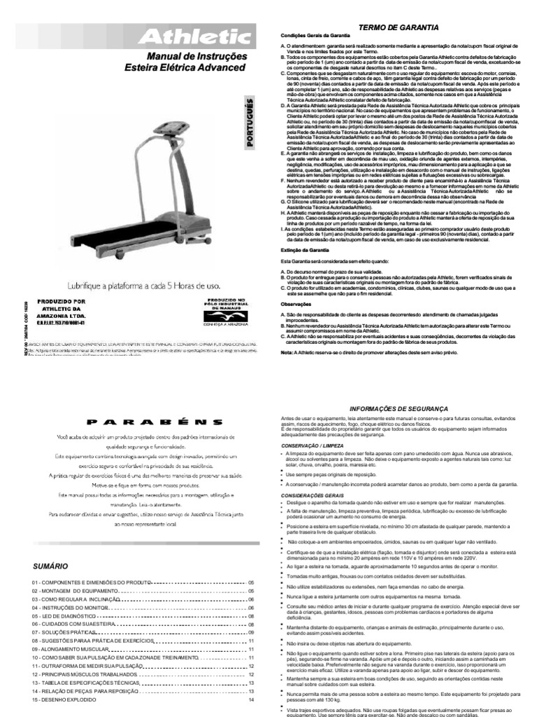 Manual Athletic Esteira Eletrica Advanced | PDF