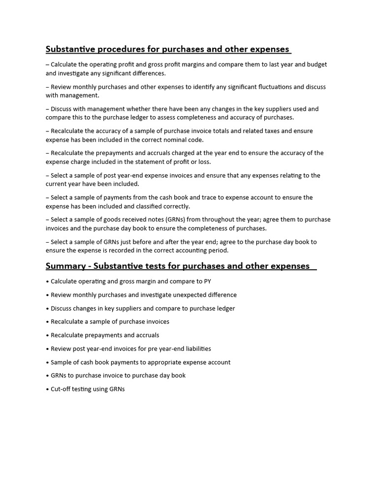 Audit Notes Substantive Procedures Pdf Accounts Payable Debits And Credits