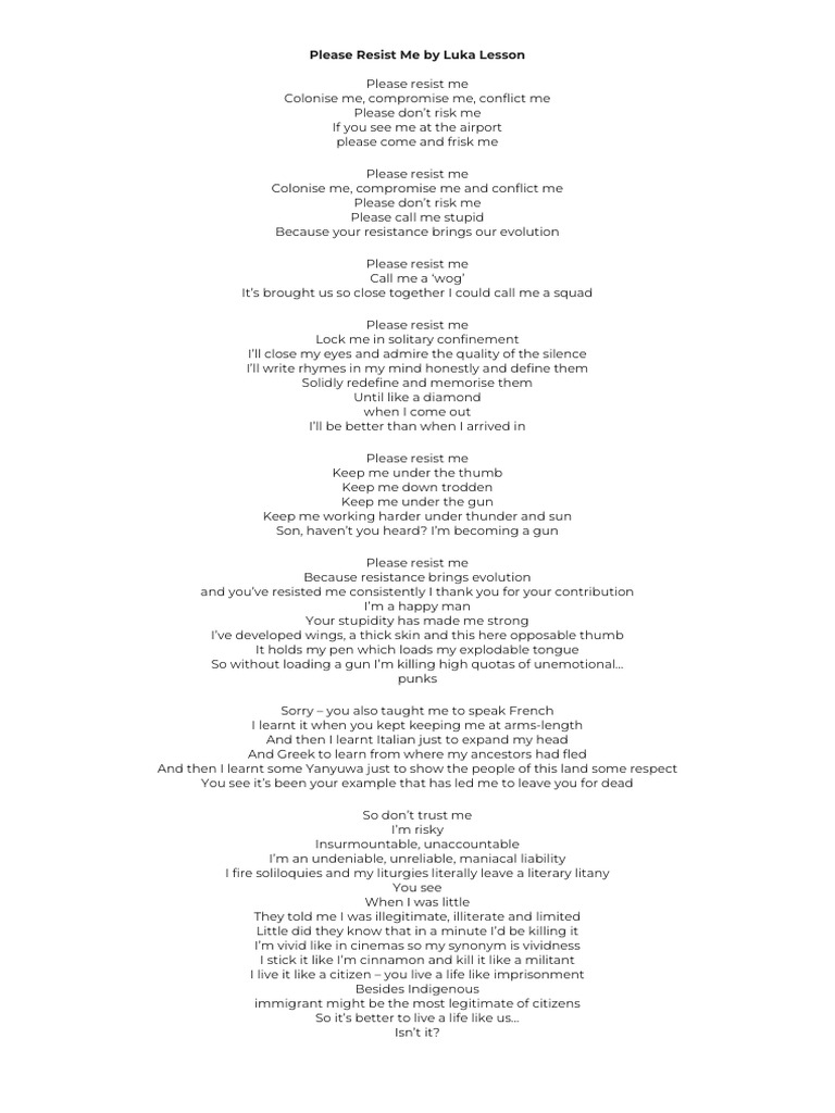 LL - Please Resist Me Poem | PDF