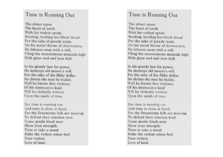 Noonuccal - Time Is Running Out Poem | PDF