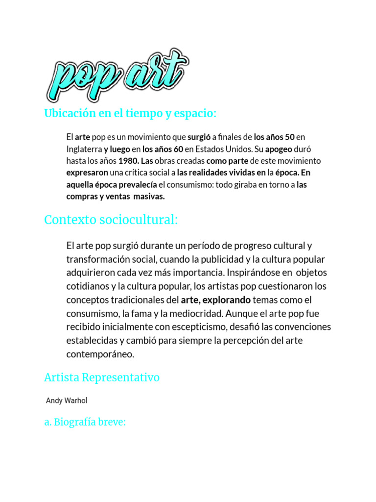 Historia y legado del arte pop | PDF | Educación en artes liberales ...