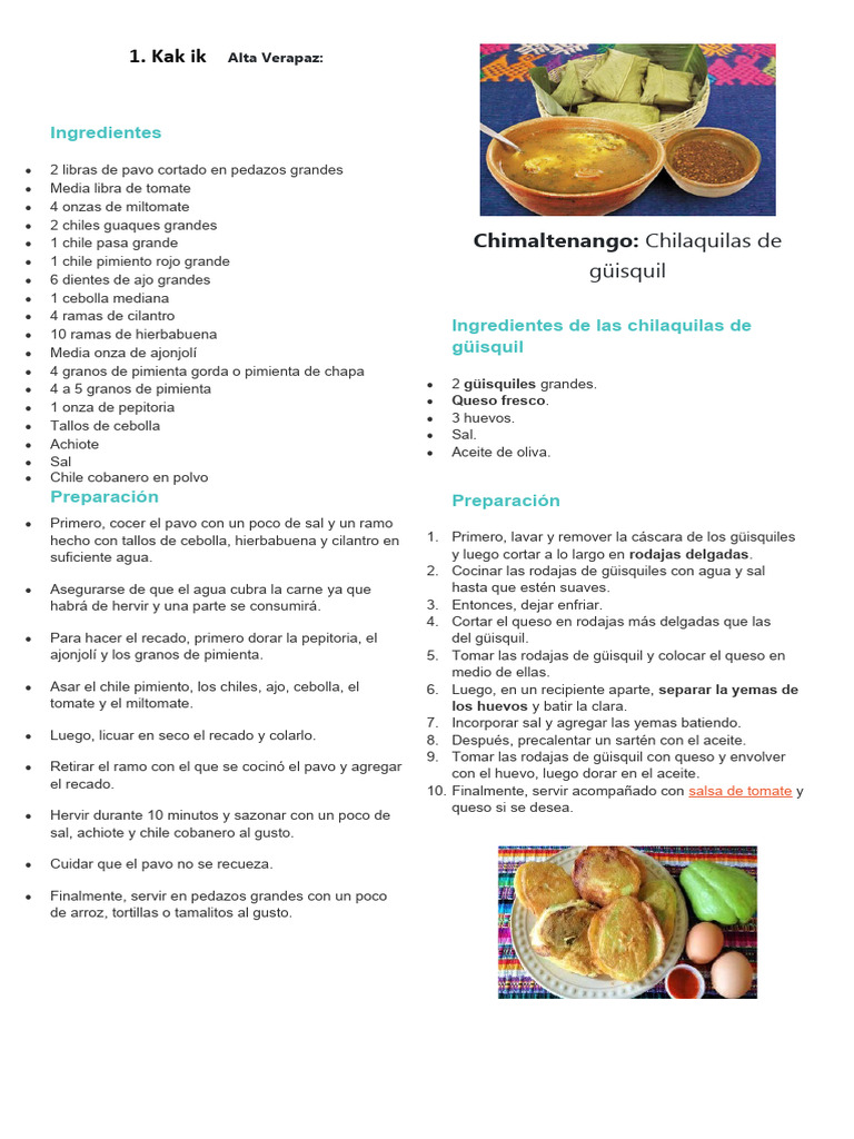 10 Comidas Tipica de Guatemala y 5 Comidas Ya Preparadas | PDF | Caldo | Cocina occidental