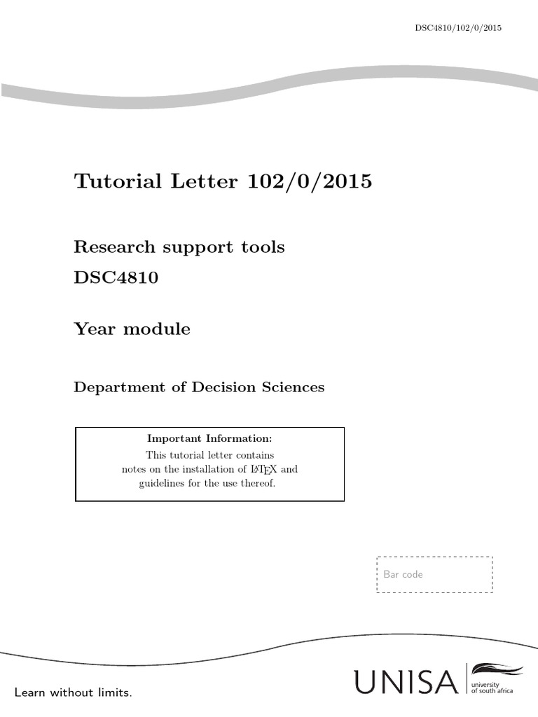 Tutorial Letter 102/0/2015: Research Support Tools DSC4810 Year Module | PDF | Te X | Writing