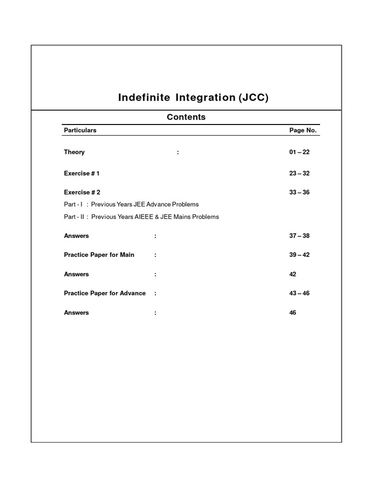 Indefinite Integration - CC - Eng | PDF | Integral | Mathematical Concepts