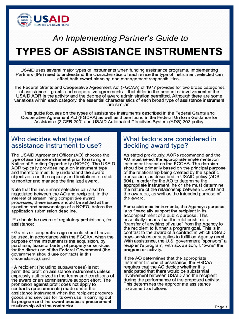 USAID Types of Assistance Instruments | PDF | United States Agency For ...