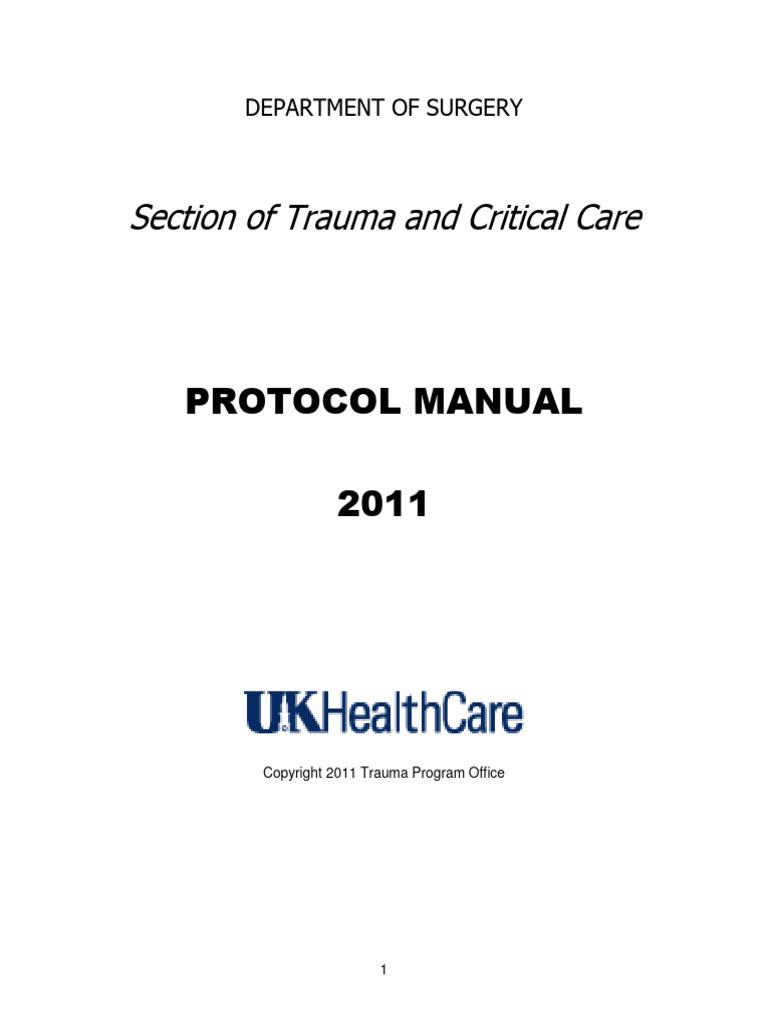 Protocol Manualfinal 2011 Word | PDF | Major Trauma | Emergency Department