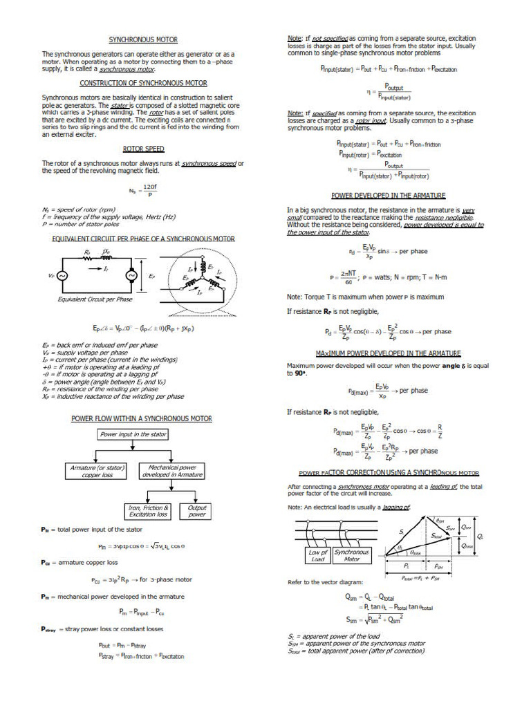 Electrical Machines 2 Synchronous Motor | PDF