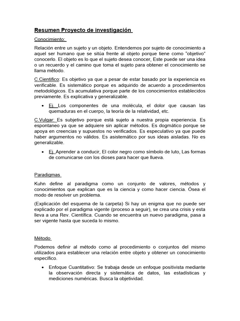 Resumen Proyecto de Investigación | PDF | Etnografía | Conocimiento