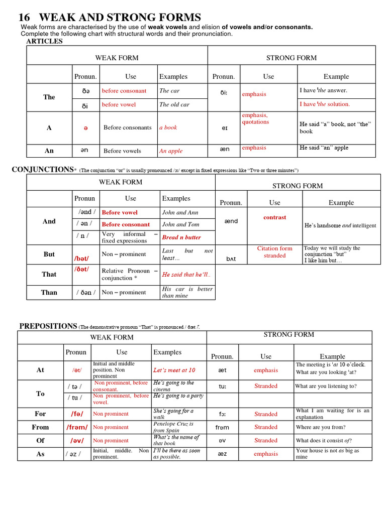 Weak and Strong Forms Table | PDF | Pronoun | Linguistic Typology