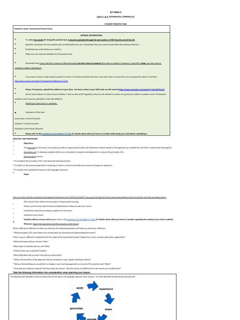 U7&U8 MAELT-II Practice Task | PDF | Learning | Experience