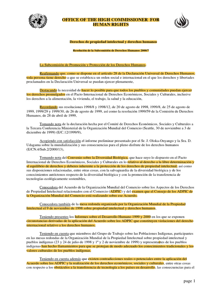 E:CN.4:SUB.2:RES:2000:7 DH y PI RES-21000-7-2 - SP OK | PDF | Derechos humanos | Propiedad ...
