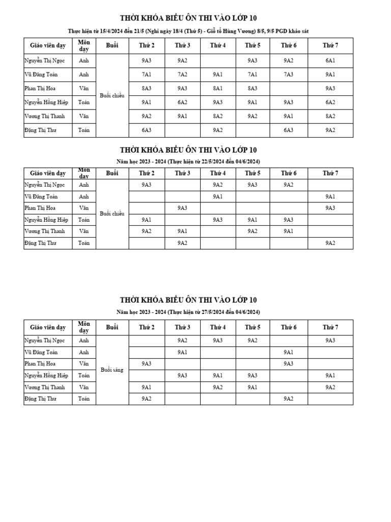 TKB T Ôn Vào 10 | PDF