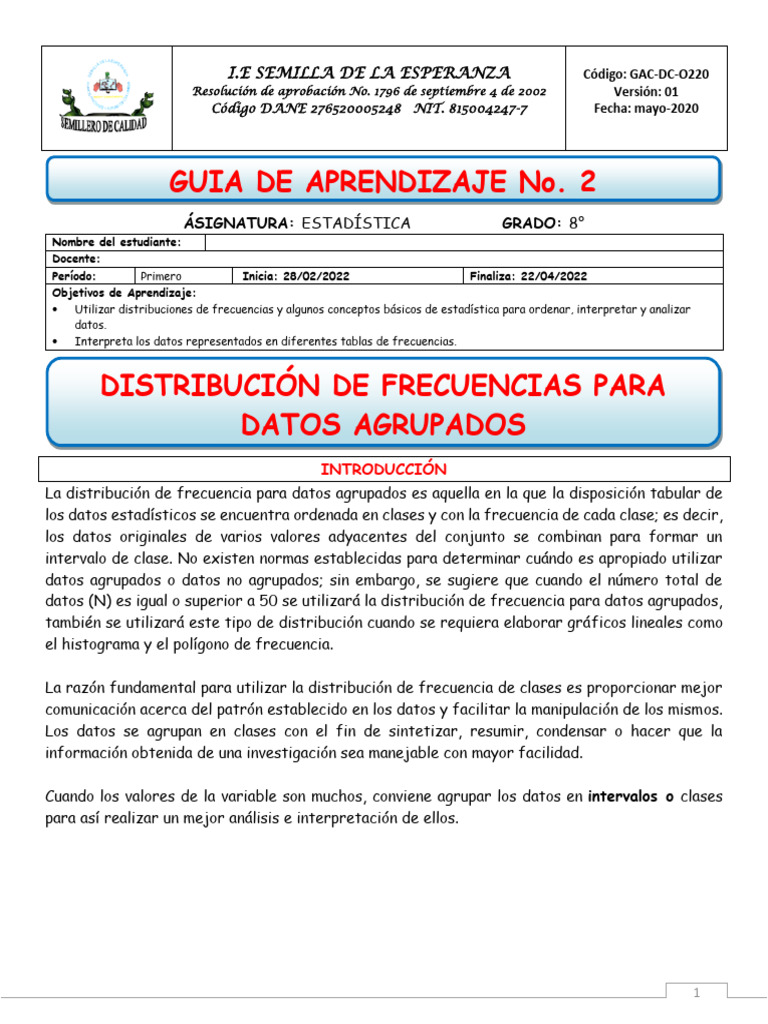 Guia-estadistica-8°-Periodo-clase 2 de Estadistica | PDF | Estadísticas | Muestreo (Estadísticas)