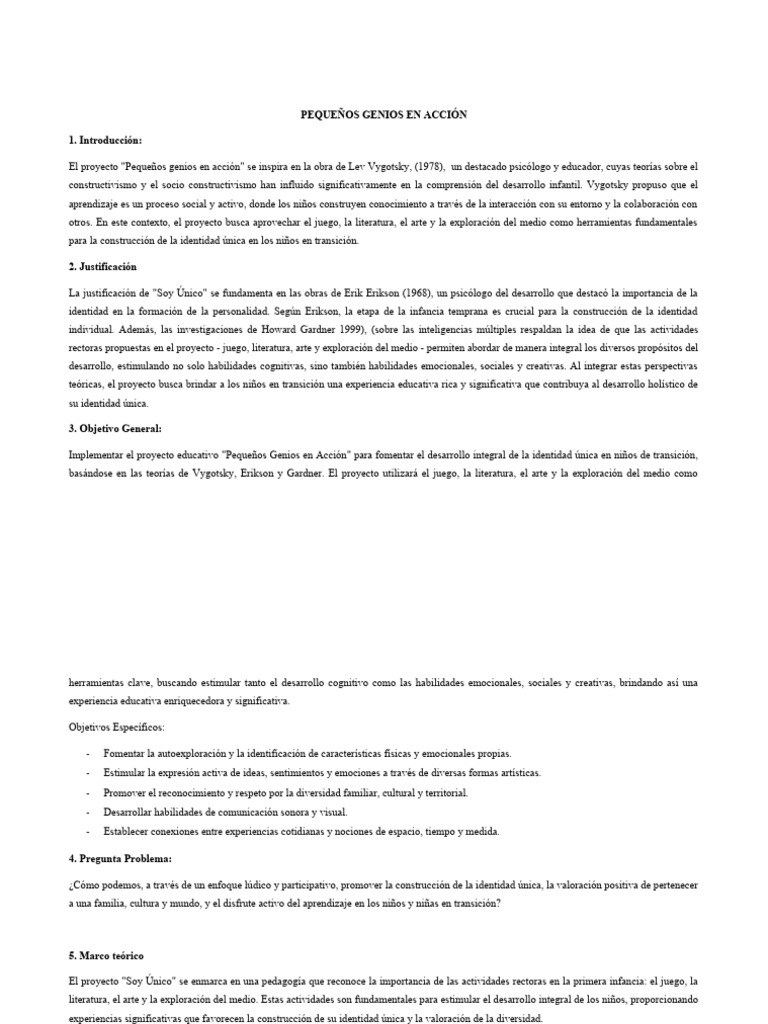 Pequeños Genios en Acción: Identidad Única | PDF | Constructivismo ...