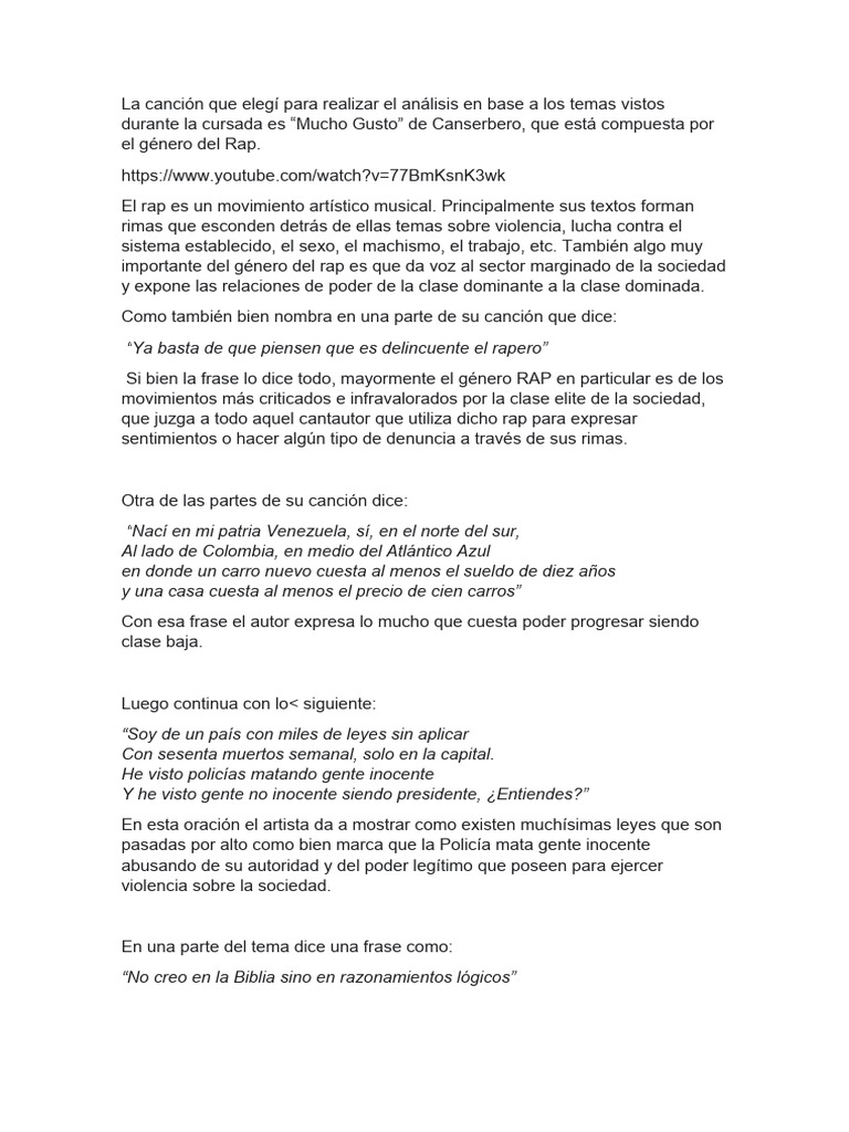 Analisis de Cancion | Descargar gratis PDF | Música hip-hop | Canciones
