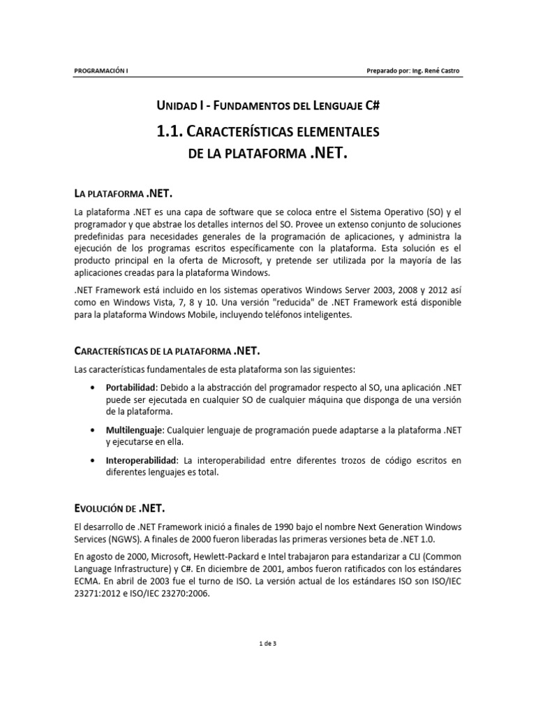 1.1 - Características Elementales de La Plataforma | PDF | .NET ...