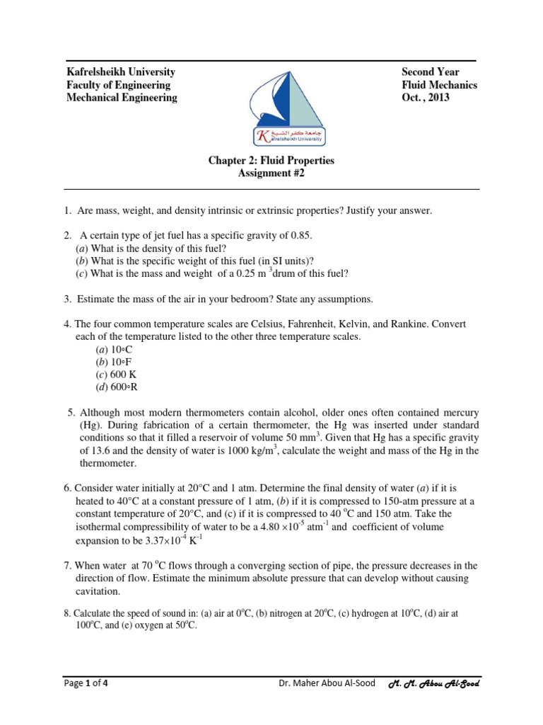 Assignment #2 | PDF | Viscosity | Density