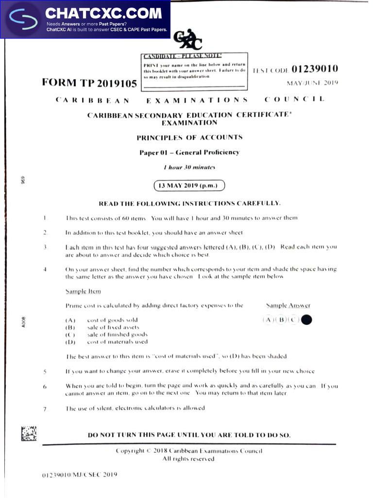 CSEC Principles of Accounts P1 2019 | PDF
