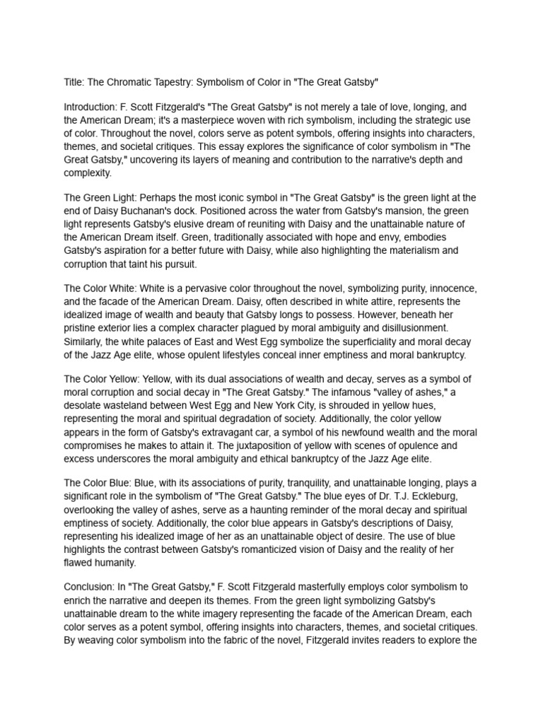 gatsby color essay | PDF | The Great Gatsby