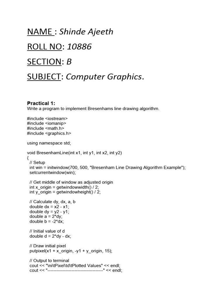 CG Practicals | PDF | Vertex (Graph Theory) | Computer Programming CG Practicals | PDF | Vertex (Graph Theory) | Computer Programming