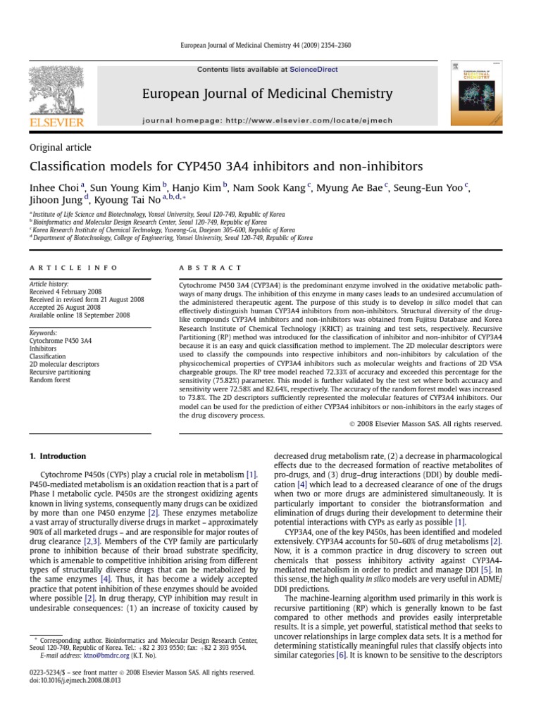 Classification Models For CYP450 3A4 Inhibitors and Non-Inhibitors ...