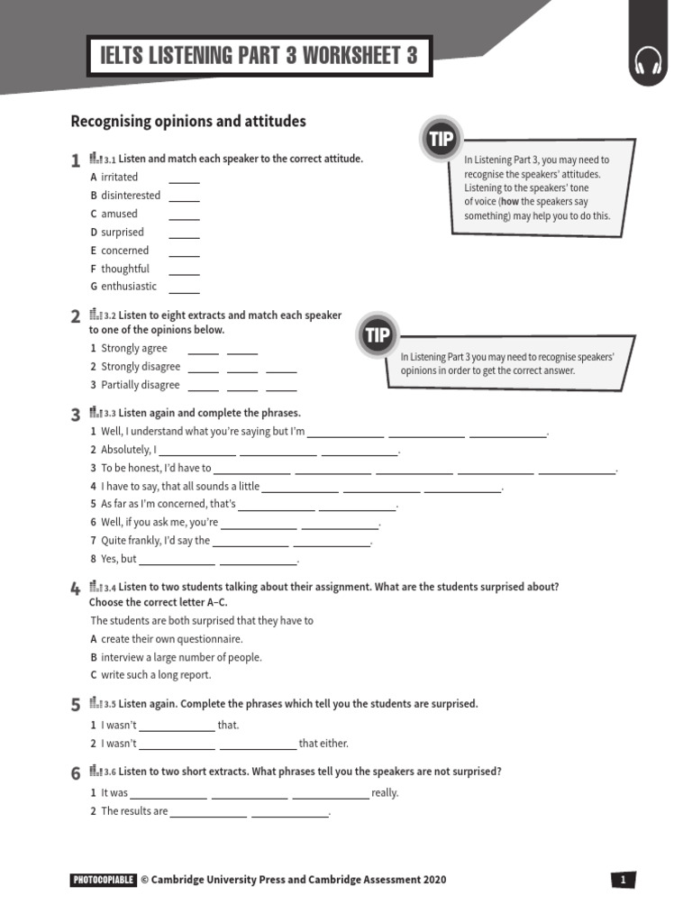 IELTS Listening Part 3 Worksheet 3 | PDF