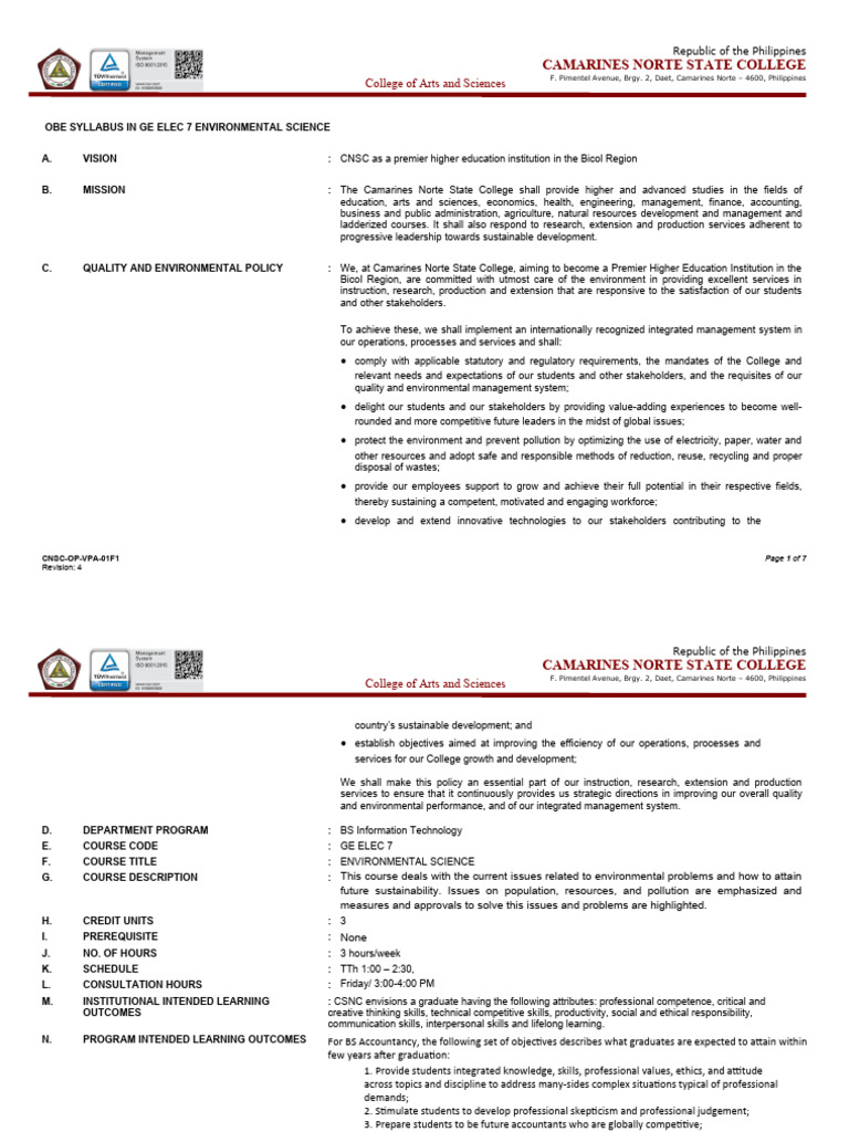 Envi Sci Syllabus | PDF | Sustainability | Sustainable Development