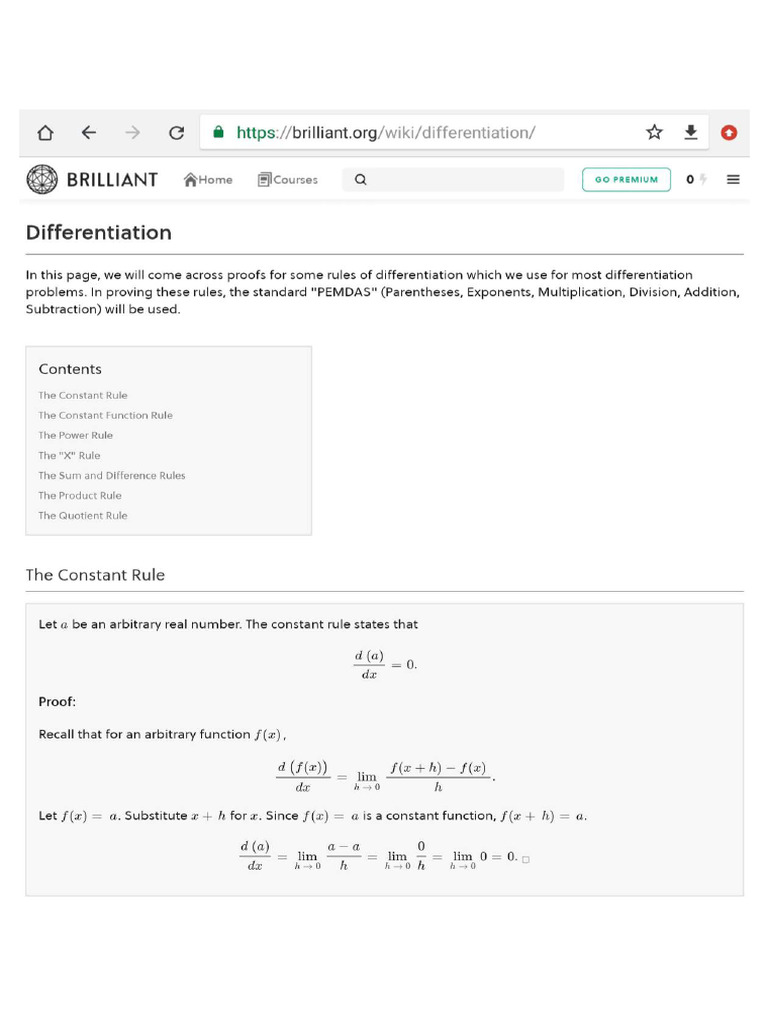 Rules of Differentiation | PDF