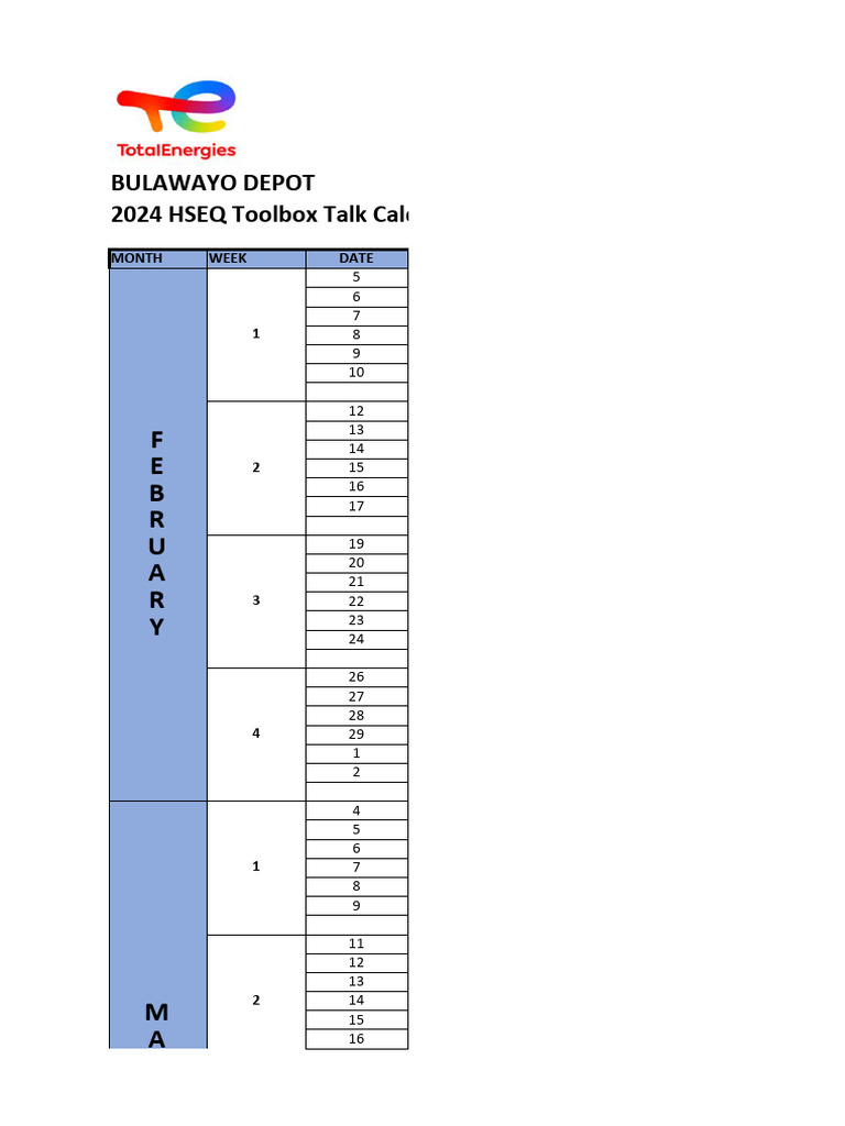 HSEQ Awareness Calendar - ByO Depot - 2024 | PDF | Personal Protective ...