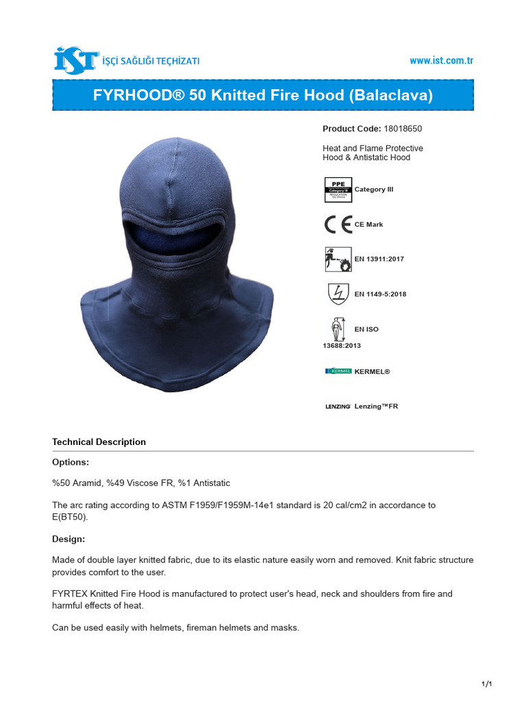 .Tr-FYRHOOD 50 Knitted Fire Hood Balaclava | PDF